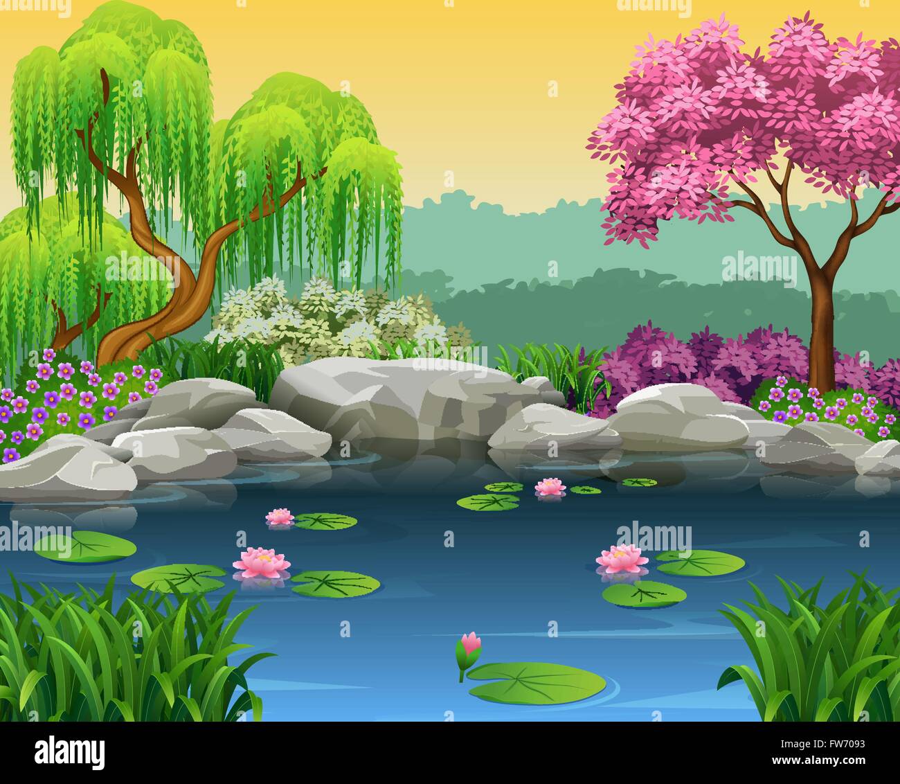 Illustration of beautiful river background Stock Vector Image & Art - Alamy