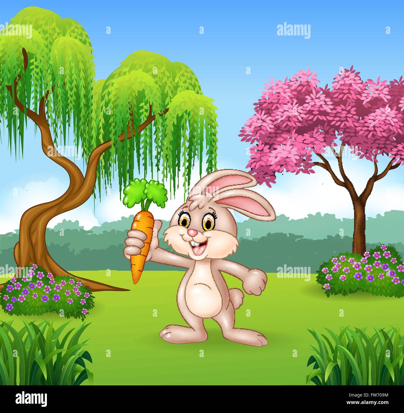 Cute bunny holding carrot in the jungle Stock Vector Image & Art - Alamy
