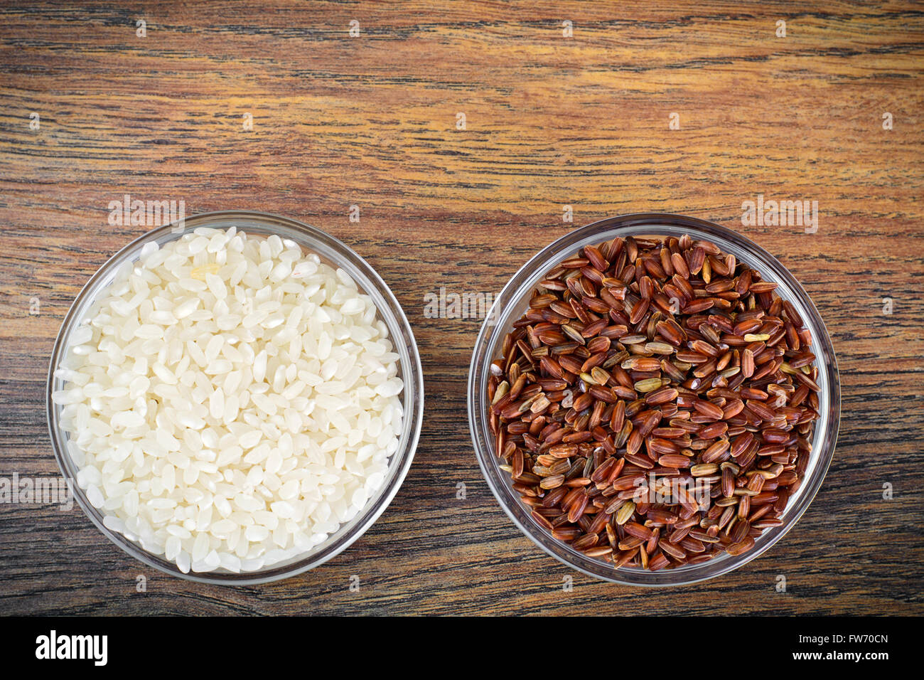 White and Red Rice in Glass Cup on Wooden Background Stock Photo - Alamy