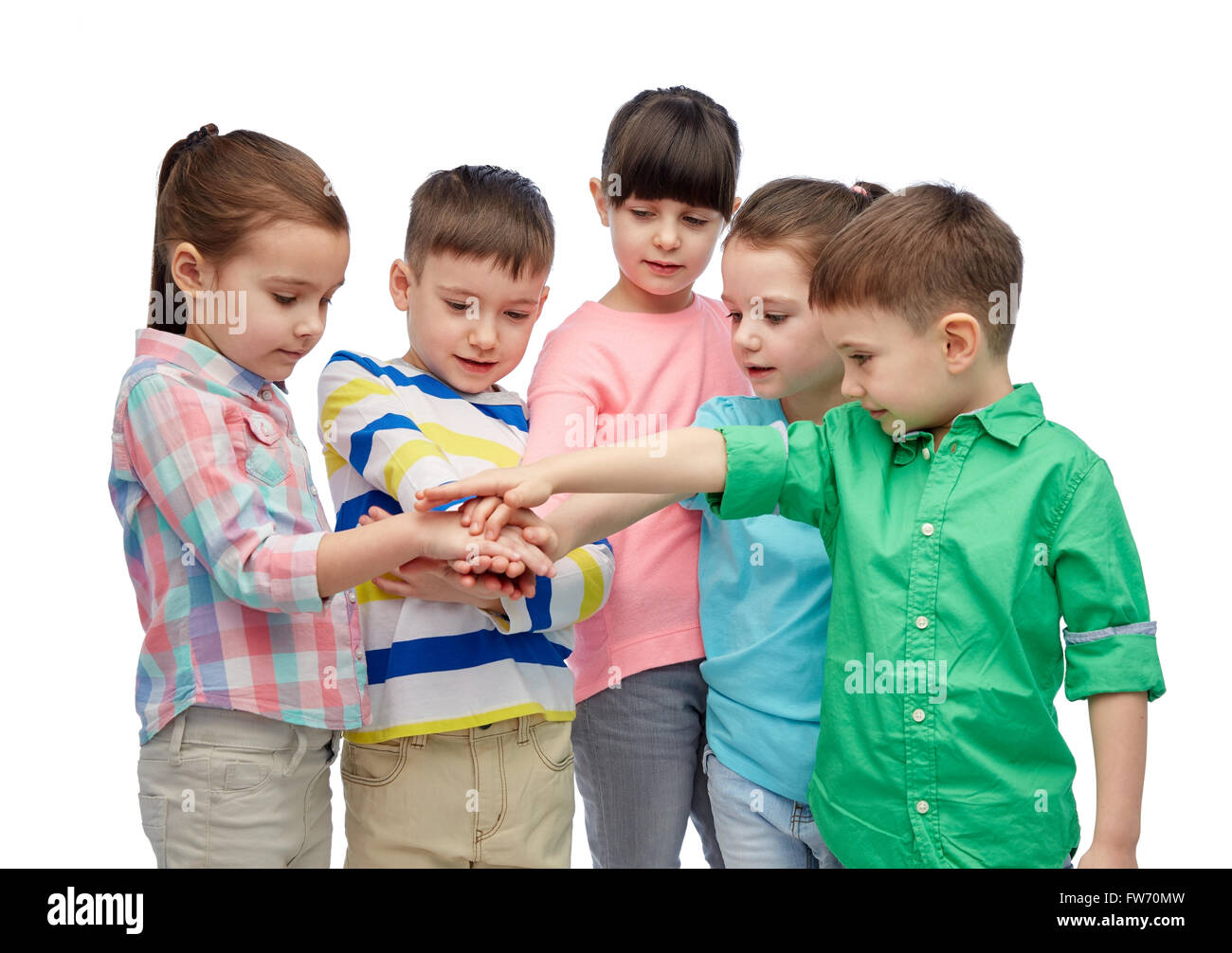happy little children with hands on top Stock Photo - Alamy