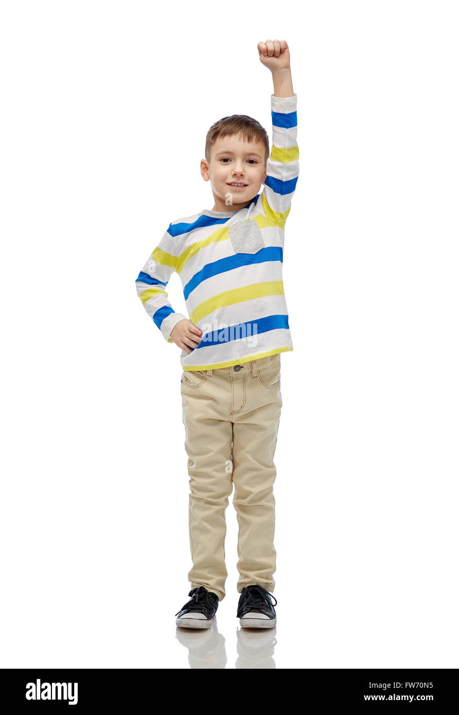 happy smiling little boy with raised hand Stock Photo - Alamy