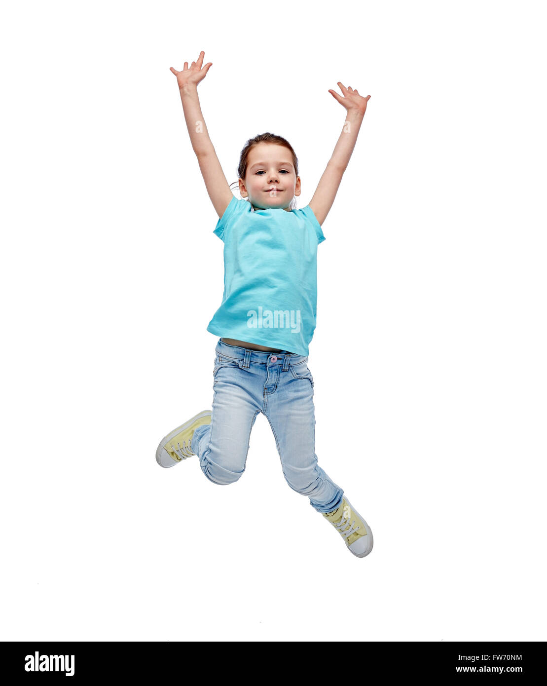 happy little girl jumping in air Stock Photo - Alamy