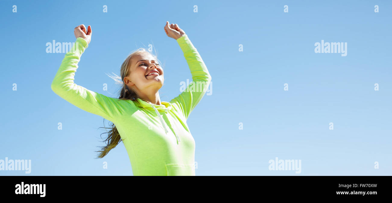woman runner celebrating victory Stock Photo - Alamy
