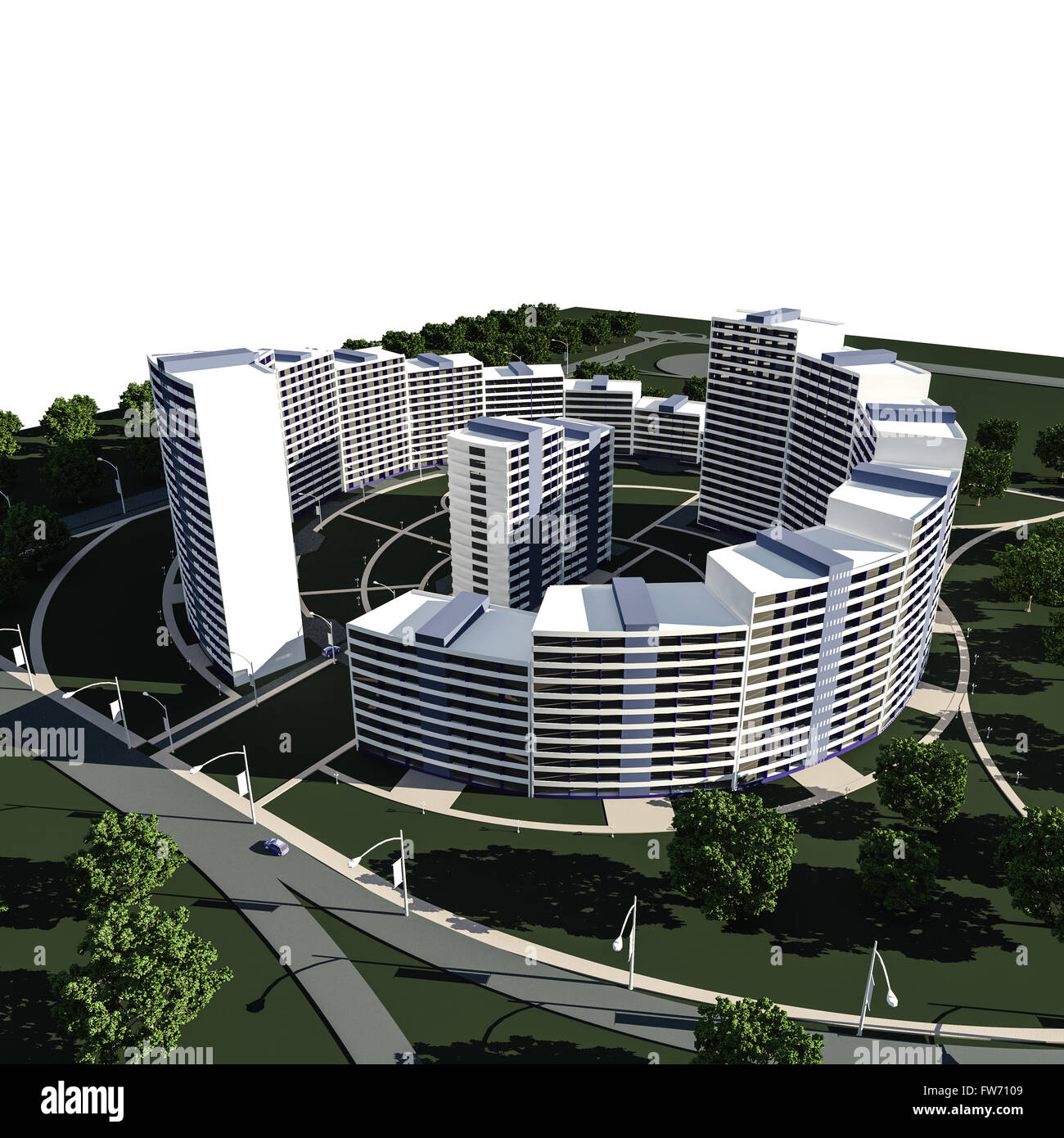 3D render of concept of residential complex on white, residential ...