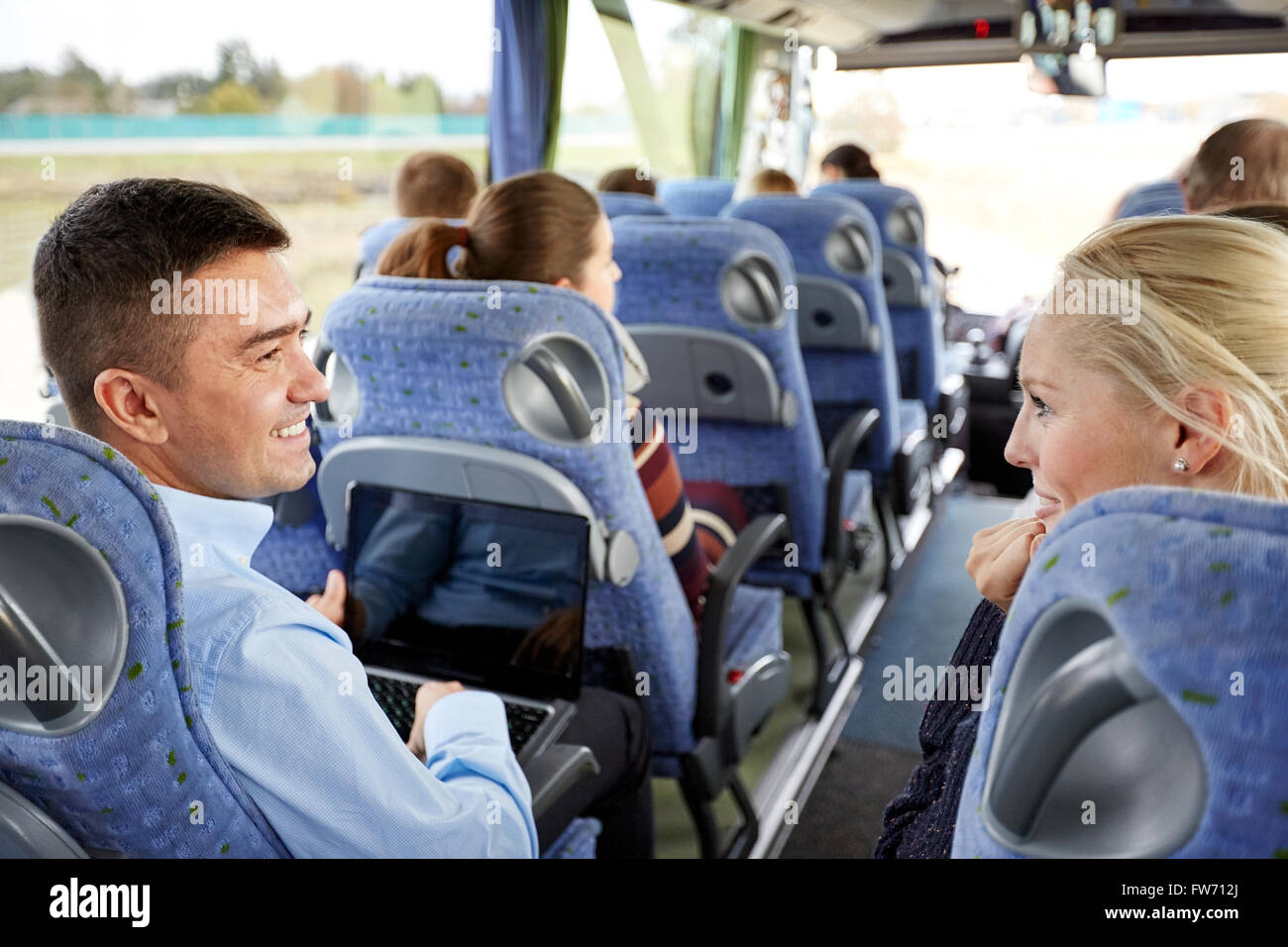 group of happy passengers in travel bus Stock Photo - Alamy