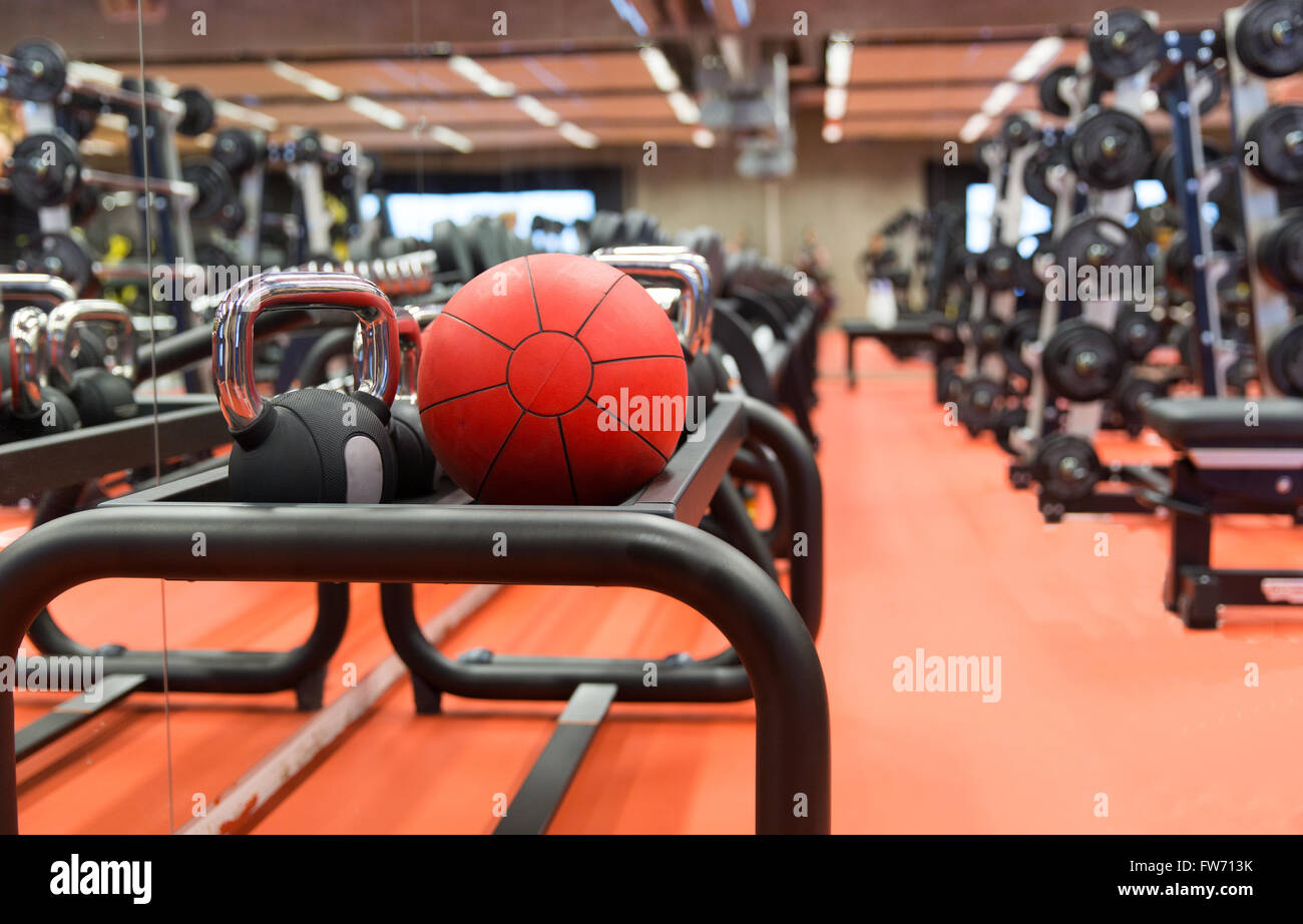 medicine ball and sports equipment in gym Stock Photo - Alamy