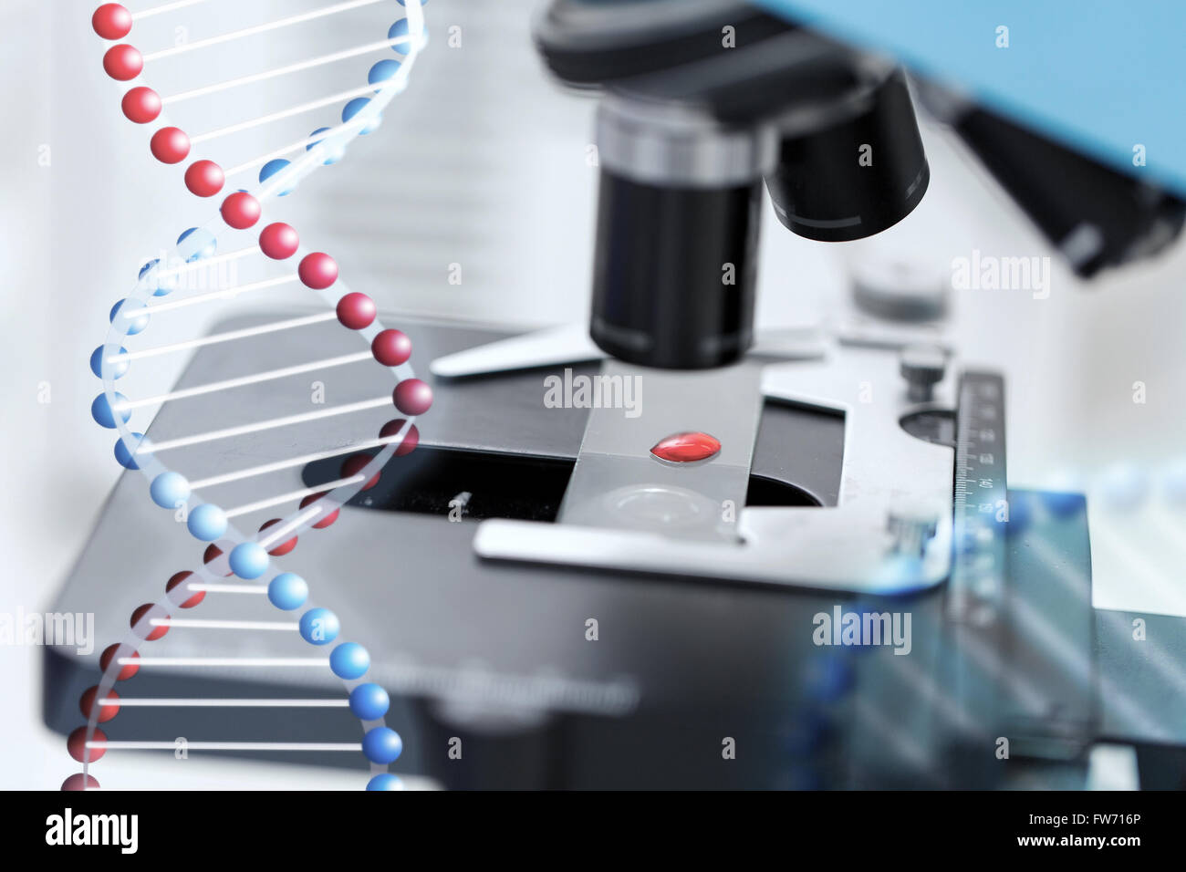 close up of microscope and blood sample in lab Stock Photo - Alamy