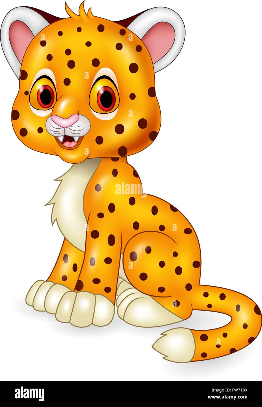 Cute baby cheetah sitting isolated on white background Stock Vector ...