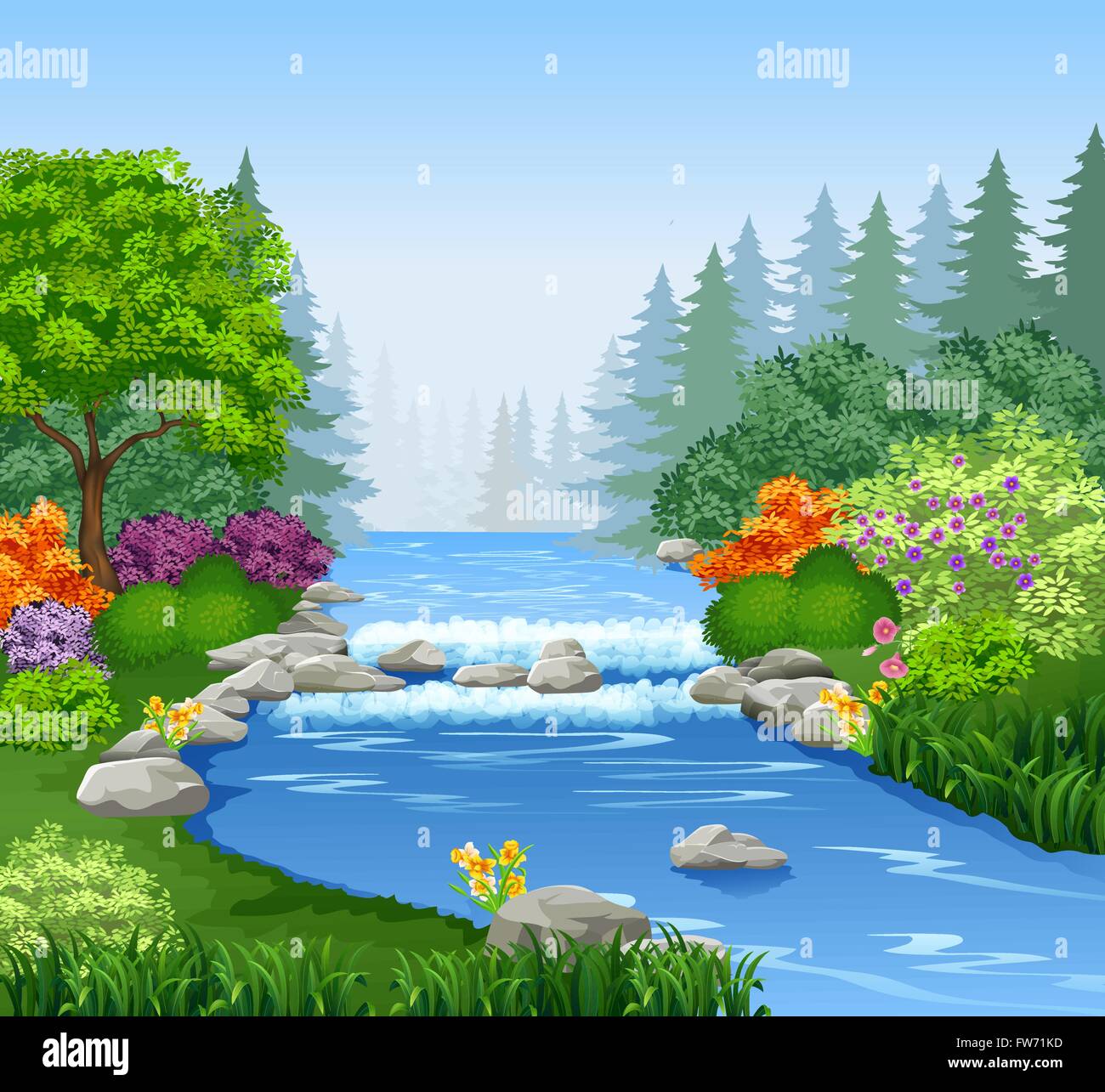 Beautiful riverside landscape in Stock Vector Images - Alamy