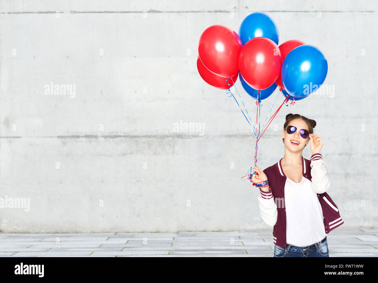 happy teenage girl with helium balloons Stock Photo - Alamy