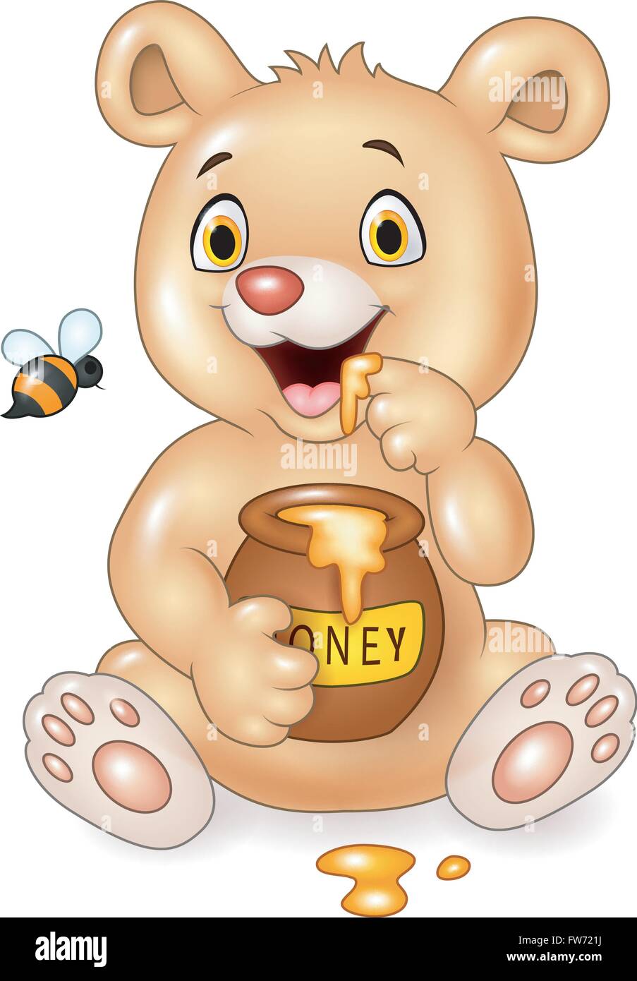 Cartoon funny baby bear holding honey pot isolated on white background ...