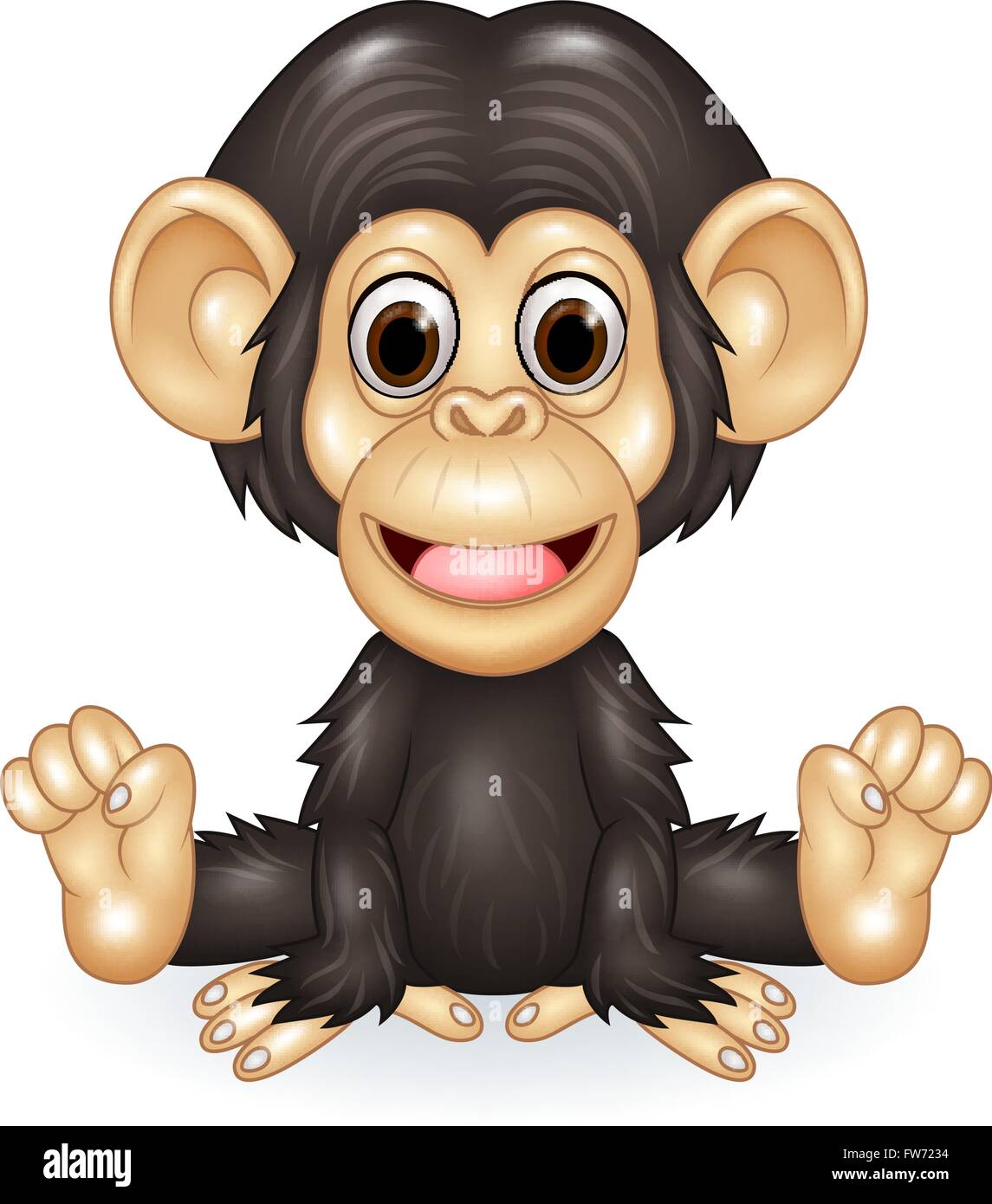 Cartoon funny baby chimpanzee sitting isolated on white background ...