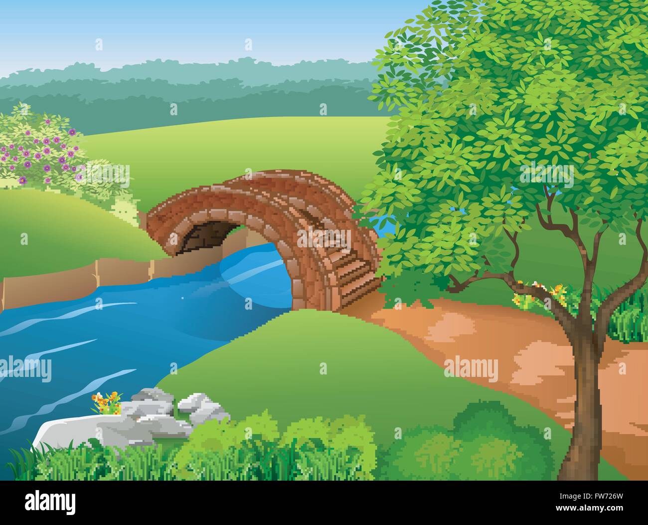 Autumn landscape river forest on Stock Vector Images - Alamy