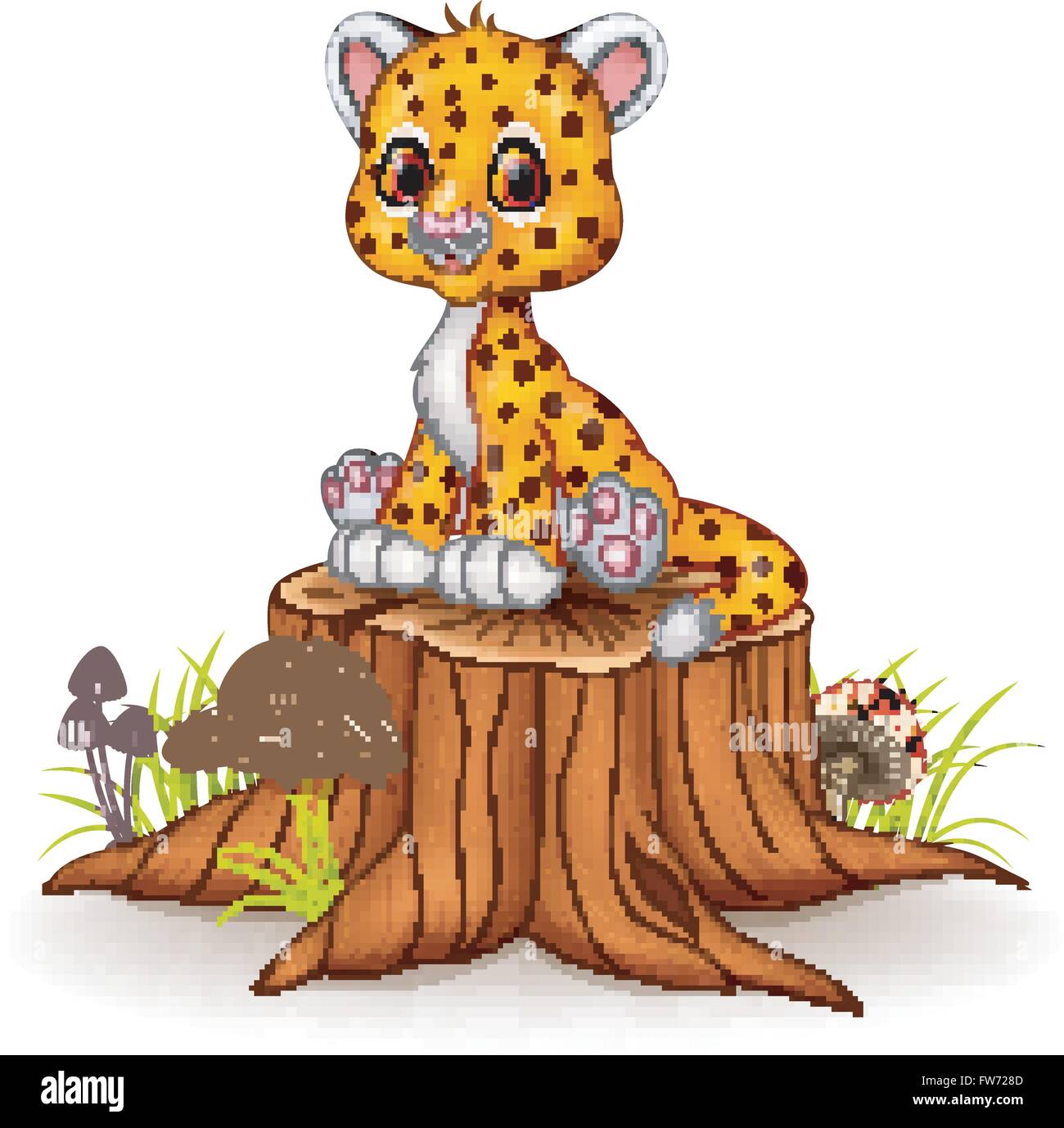 Cute baby cheetah sitting on tree stump Stock Vector Image & Art - Alamy