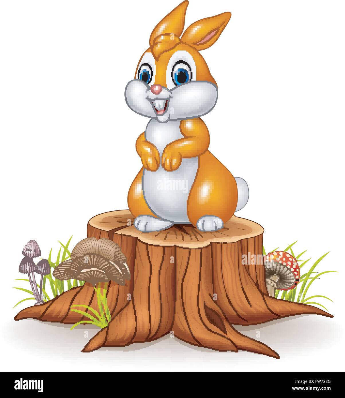 Cute bunny standing on tree stump Stock Vector Image & Art - Alamy