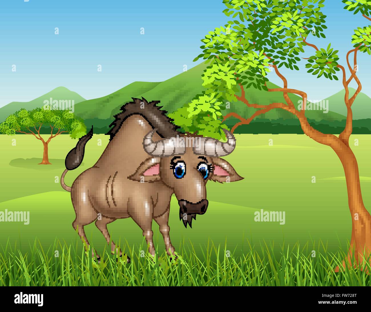 Cartoon wildebeest mascot in the jungle Stock Vector Image & Art - Alamy
