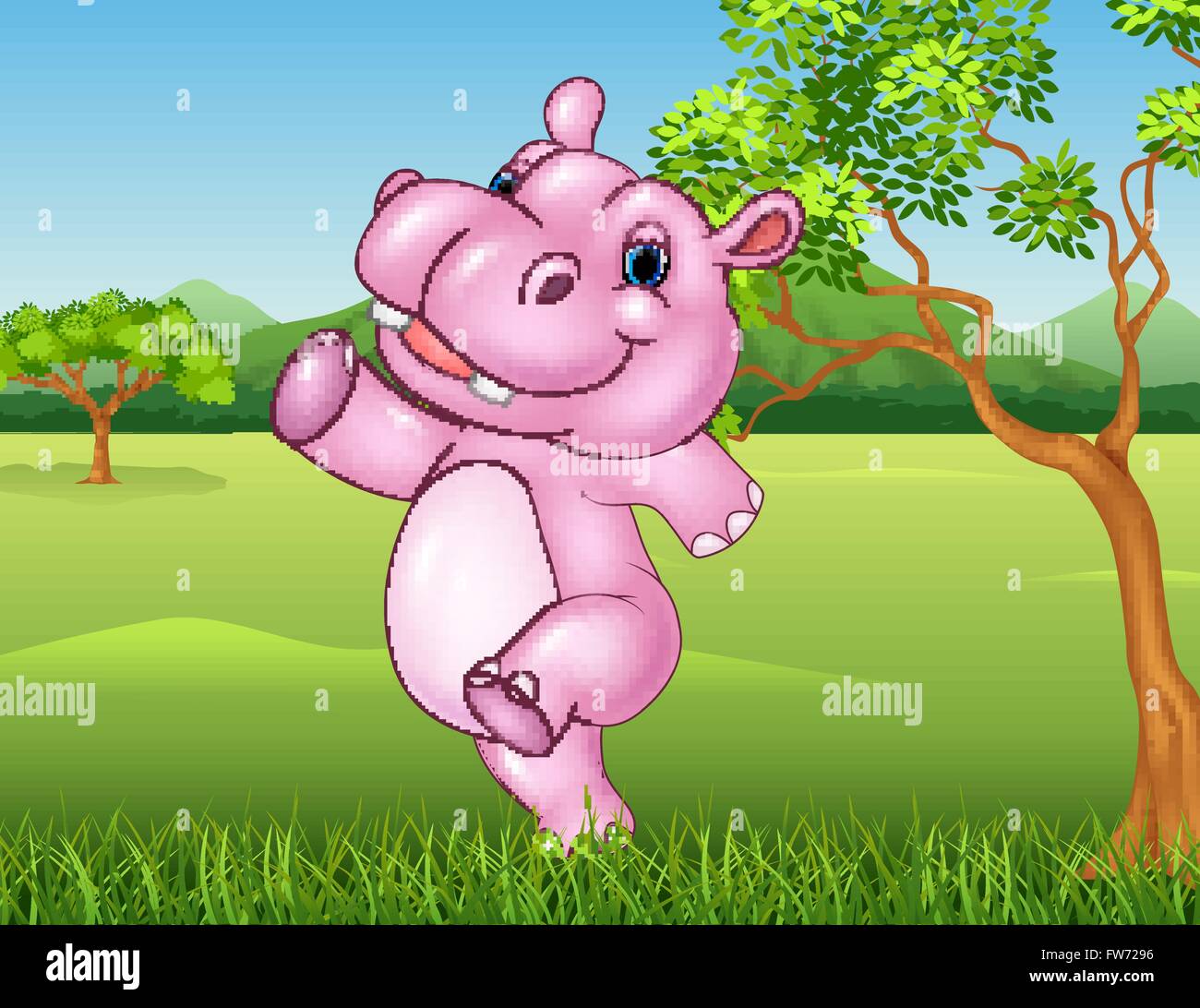 Cartoon hippo running and happy in the jungle Stock Vector Image & Art ...