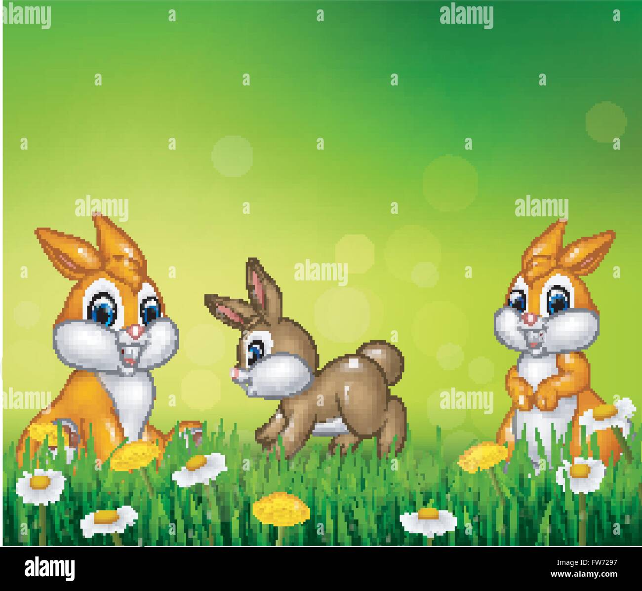 Cartoon happy little bunny on grass background Stock Vector Image & Art ...