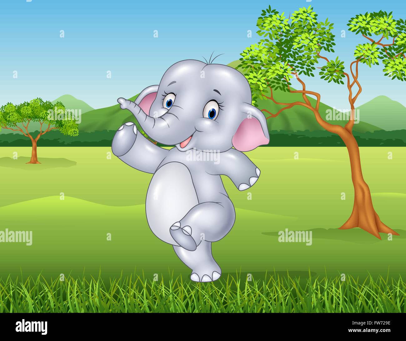Cartoon happy elephant in the jungle Stock Vector Image & Art - Alamy