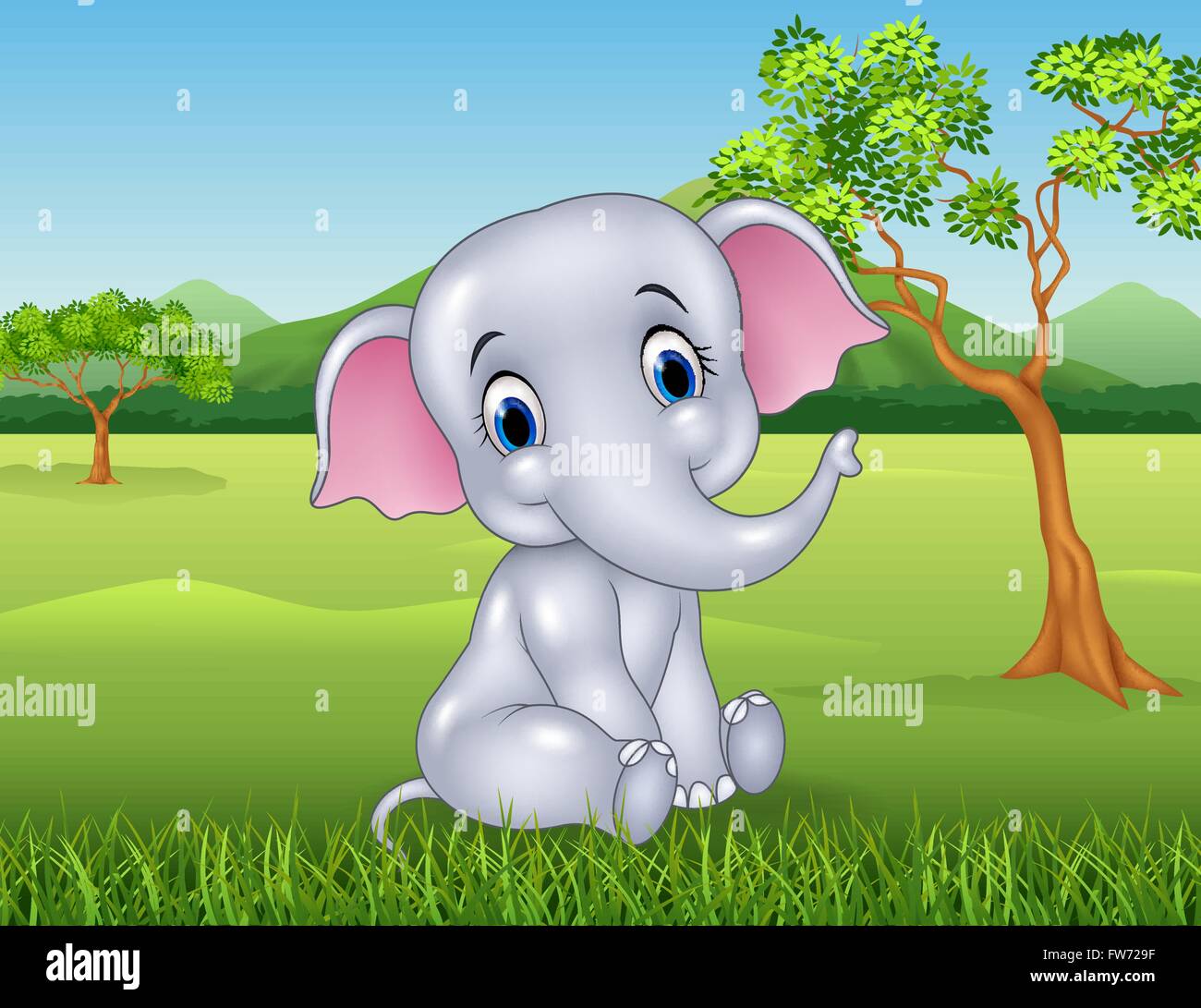 Cartoon funny baby elephant in the jungle Stock Vector Image & Art - Alamy