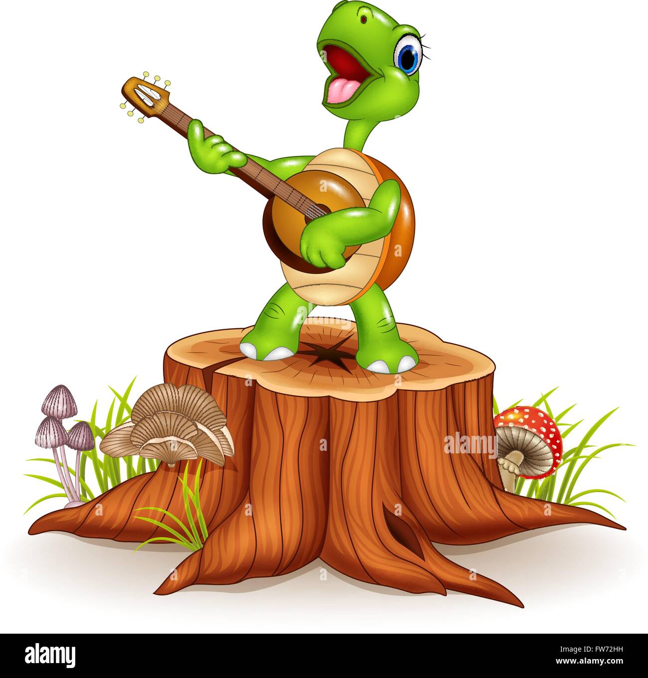 Cartoon turtle playing a guitar on tree stump Stock Vector Image & Art ...