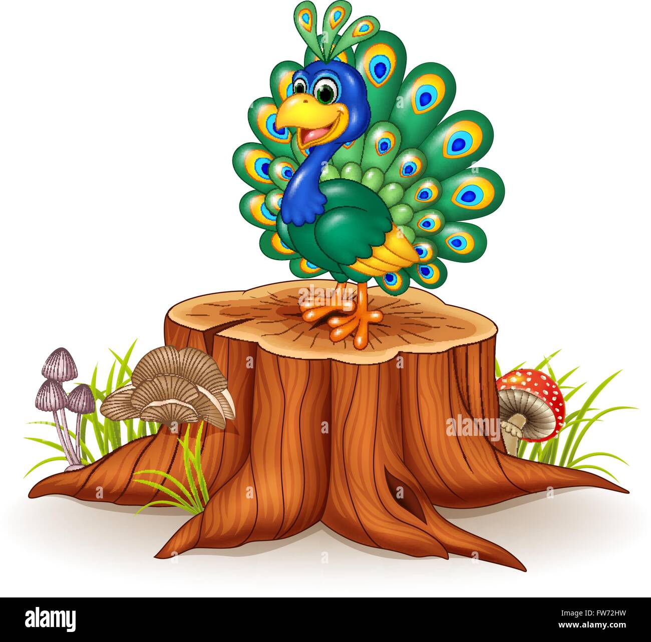 Cute peacock on tree stump Stock Vector Image & Art - Alamy