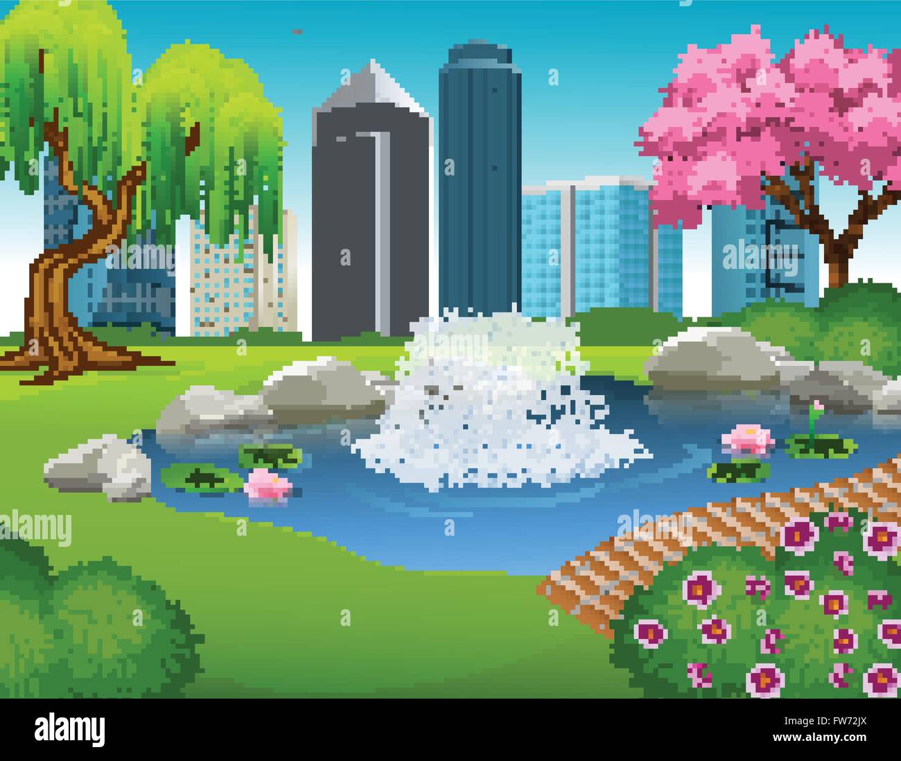 Beautiful view pond grass Stock Vector Images - Alamy