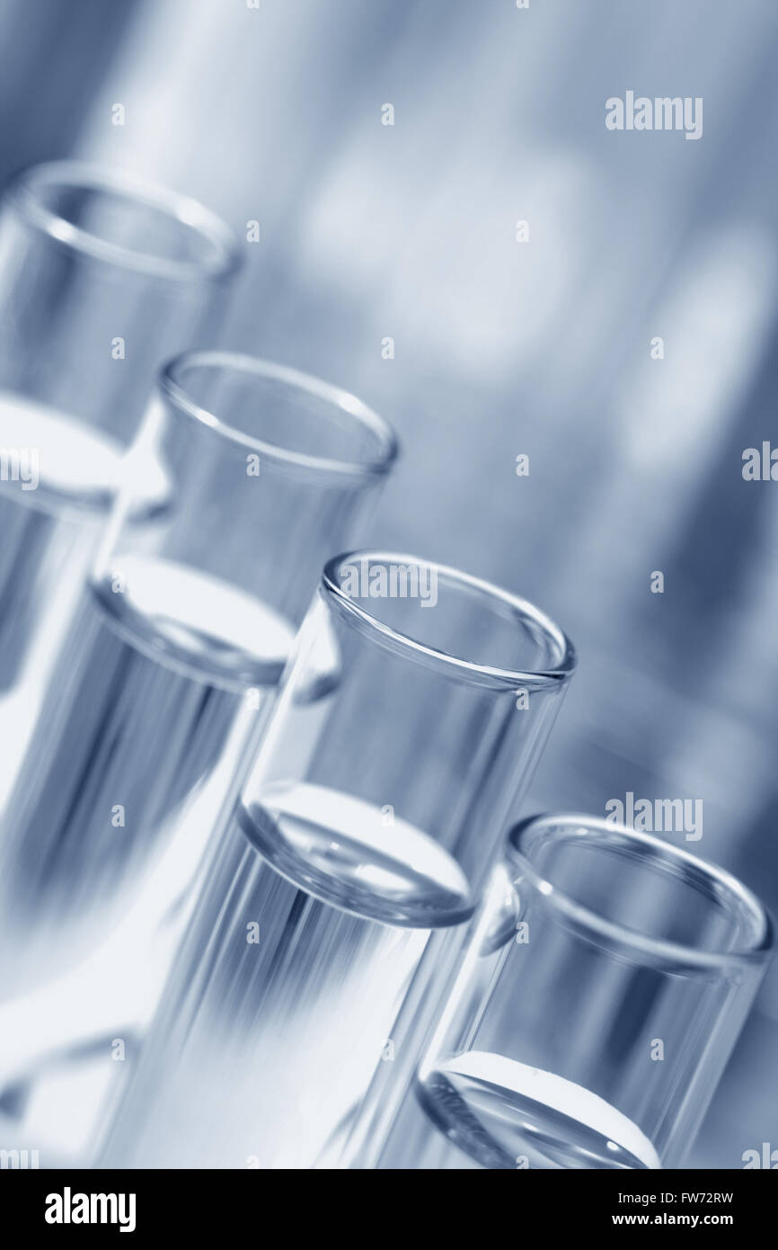 Glass test tubes filled with liquid for an experiment in a science ...