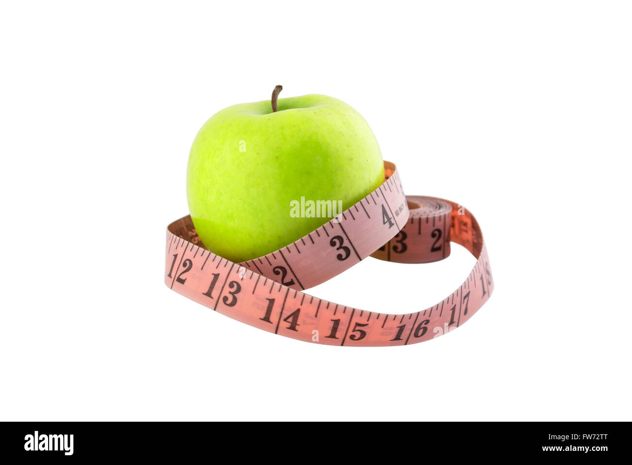 Green apple with tailor meter isolated on white background with ...