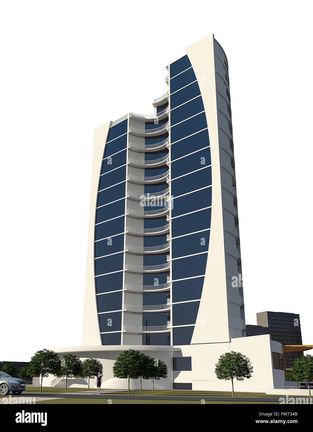 3d rendering of modern conceptual business centre building isolated on ...