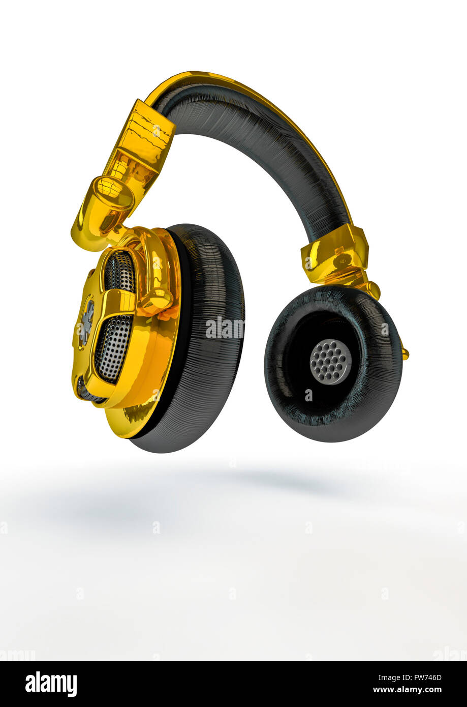 Gold headphones / 3D render of golden headphones Stock Photo - Alamy