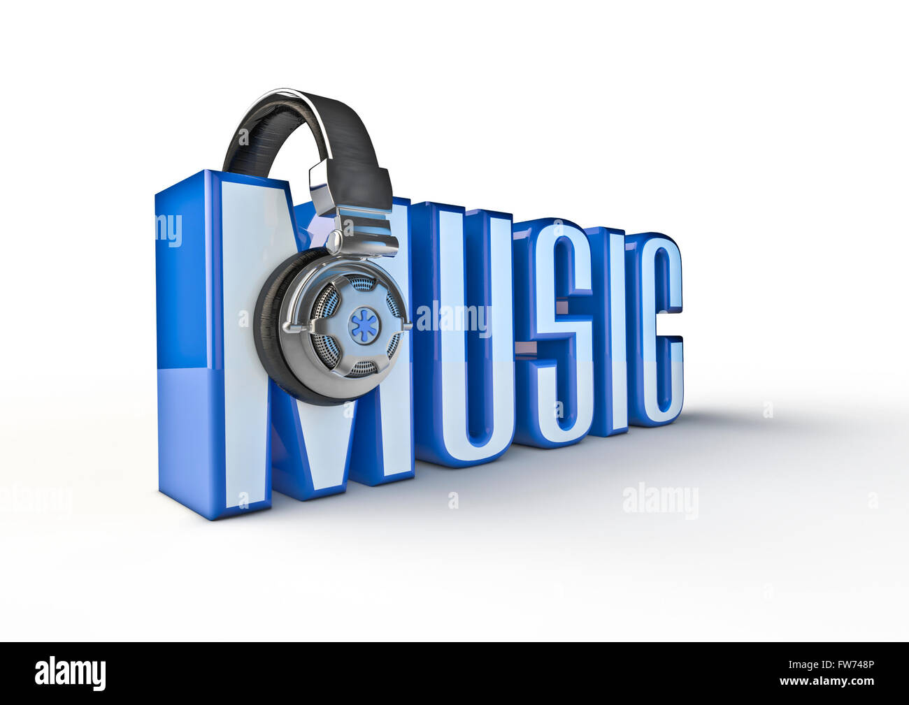 Music title with headphones / 3D render of text with headphones Stock ...