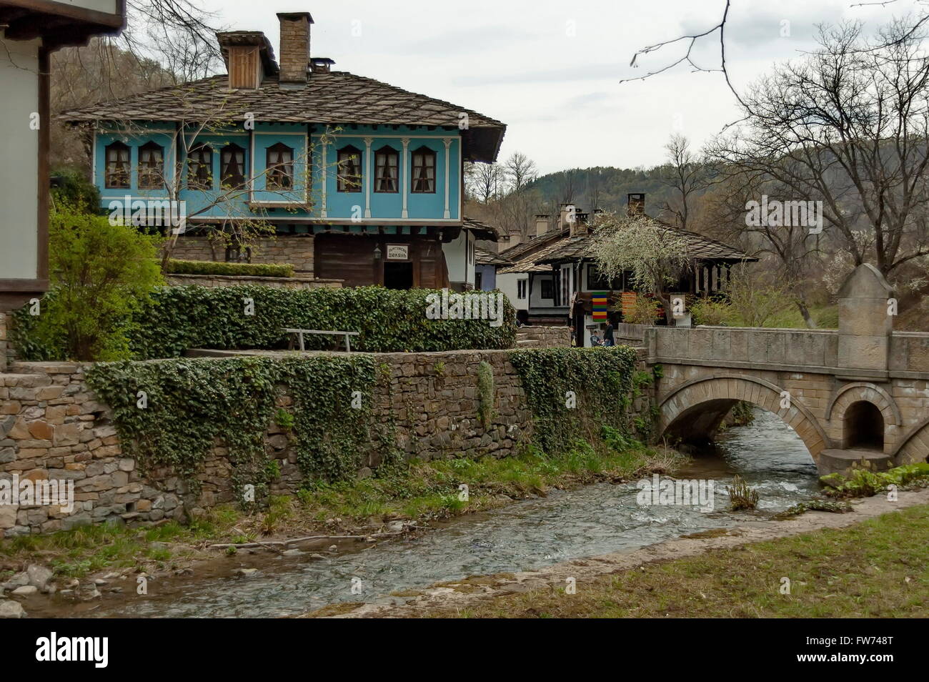 Old traditional houses and river in Ether, Gabrovo, Bulgaria Stock ...
