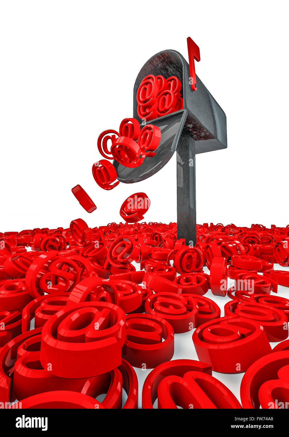 Email concept / 3D render of mailbox overflowing with email symbols ...