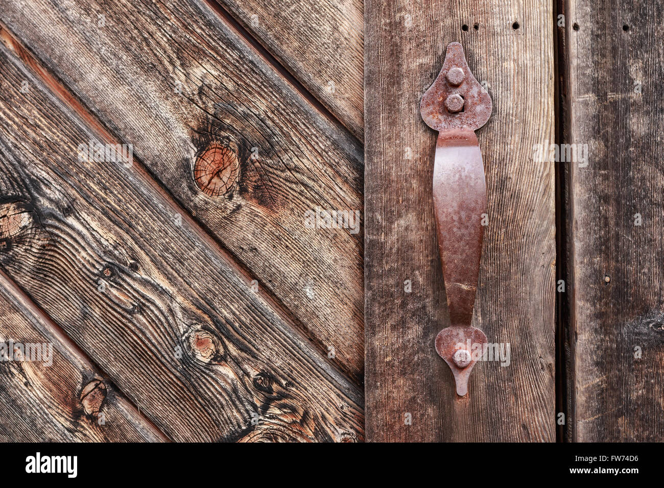 Old rusty metal handle on wooden weathered door Stock Photo - Alamy