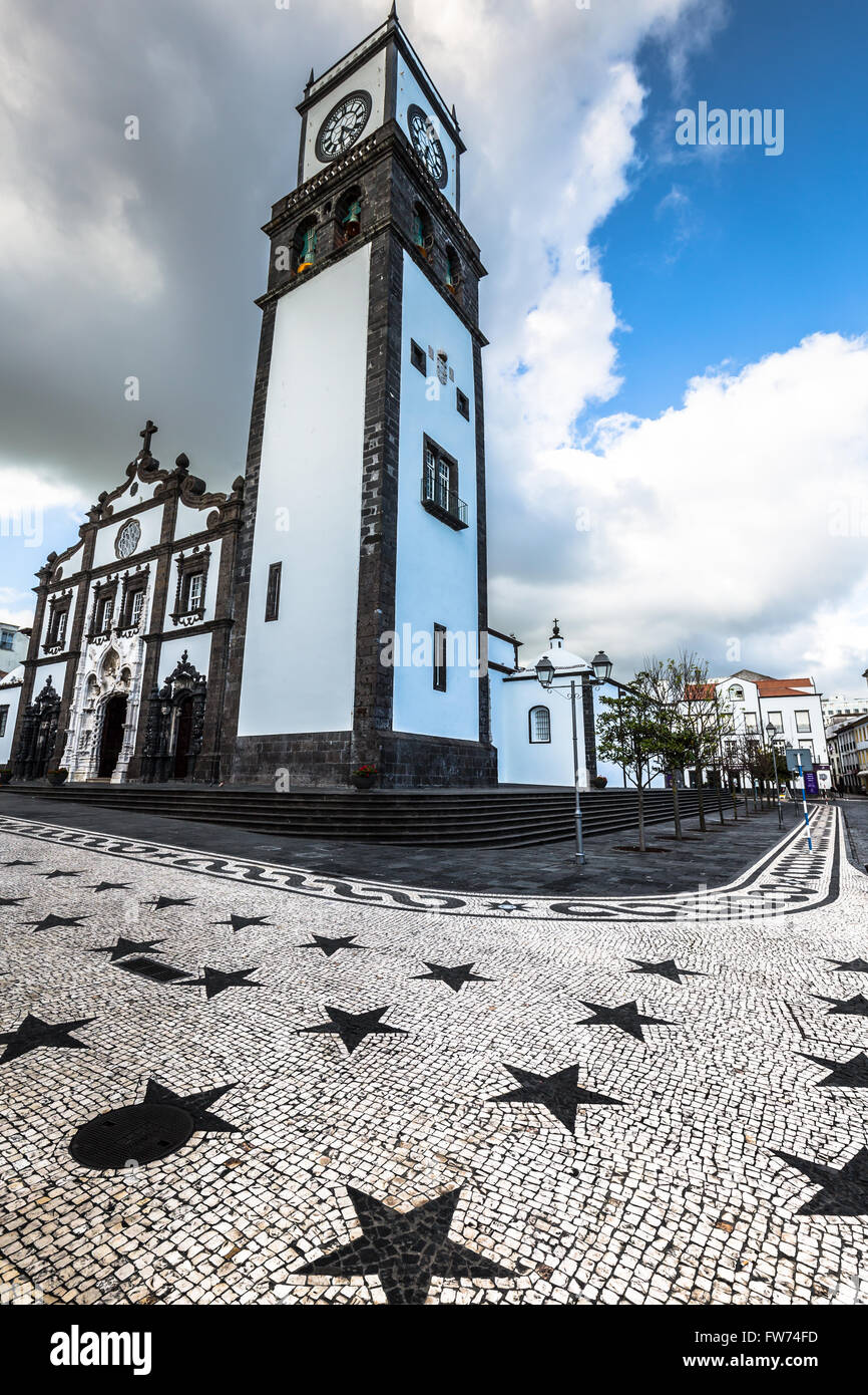 Tower of St. Sebastian church (Igreja Matriz de Sao Sebastiao) in Ponta ...