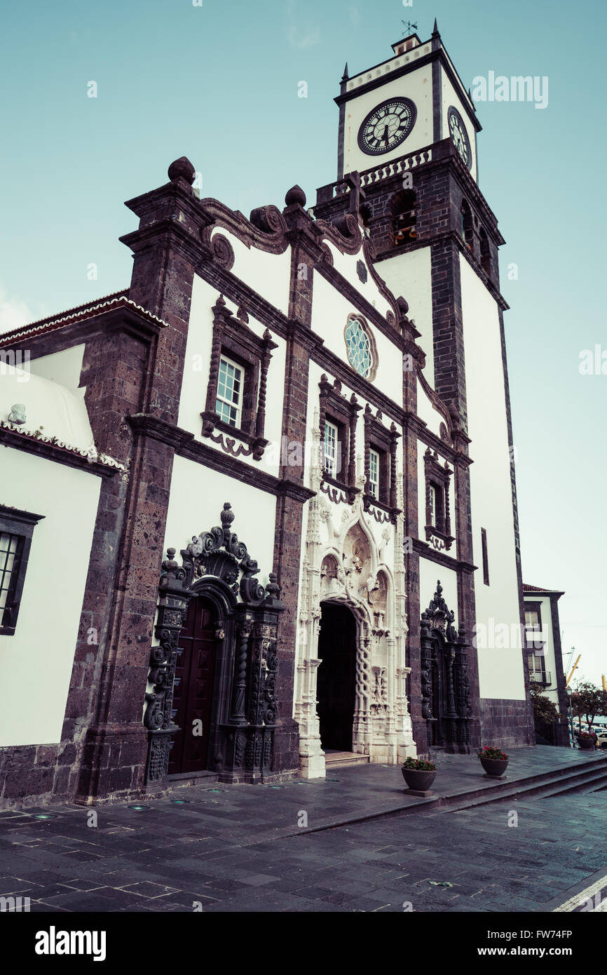 Tower of St. Sebastian church (Igreja Matriz de Sao Sebastiao) in Ponta ...