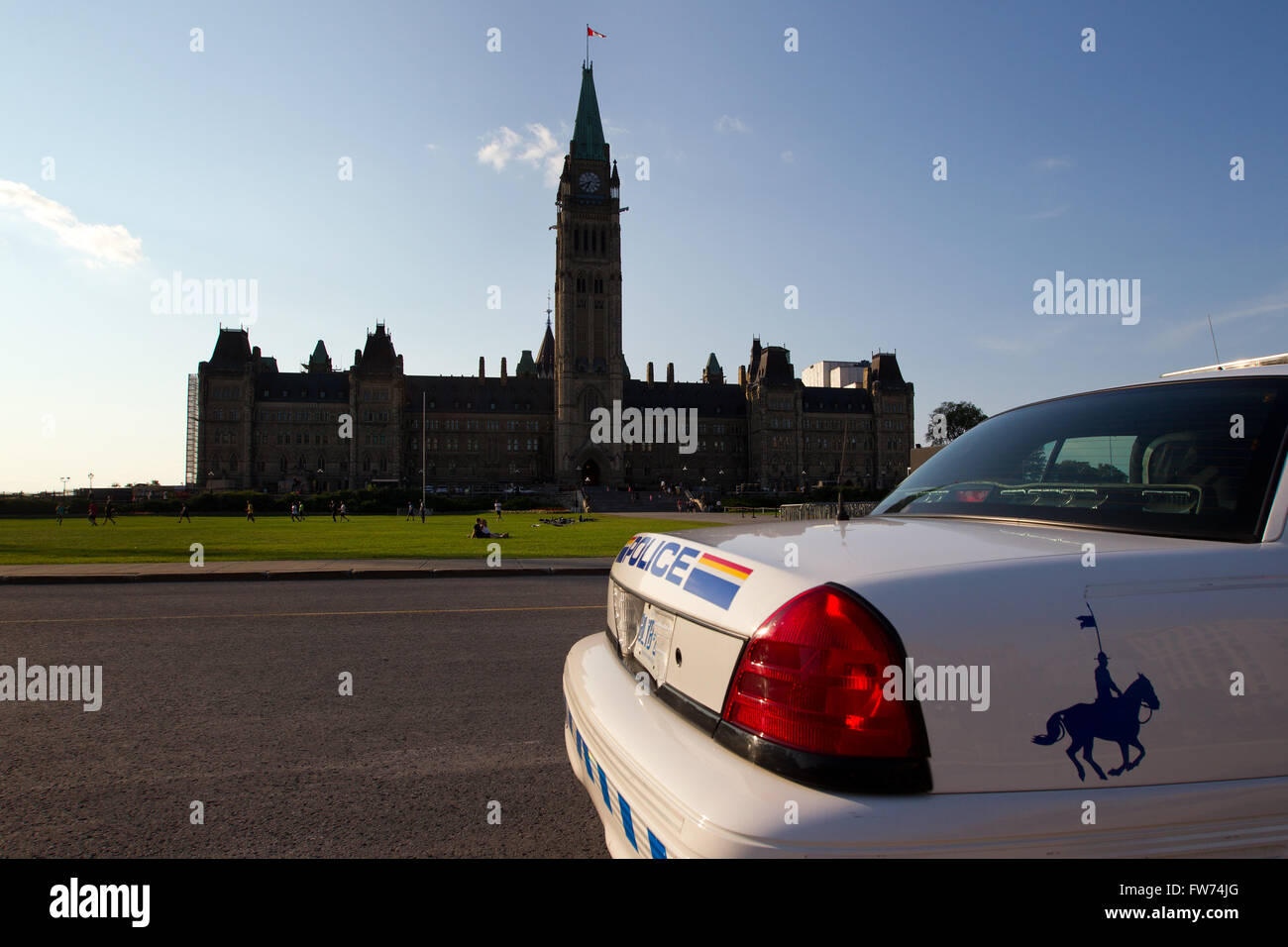 An RCMP police car sits on Parliament Hill in Ottawa Ont., on Sunday ...