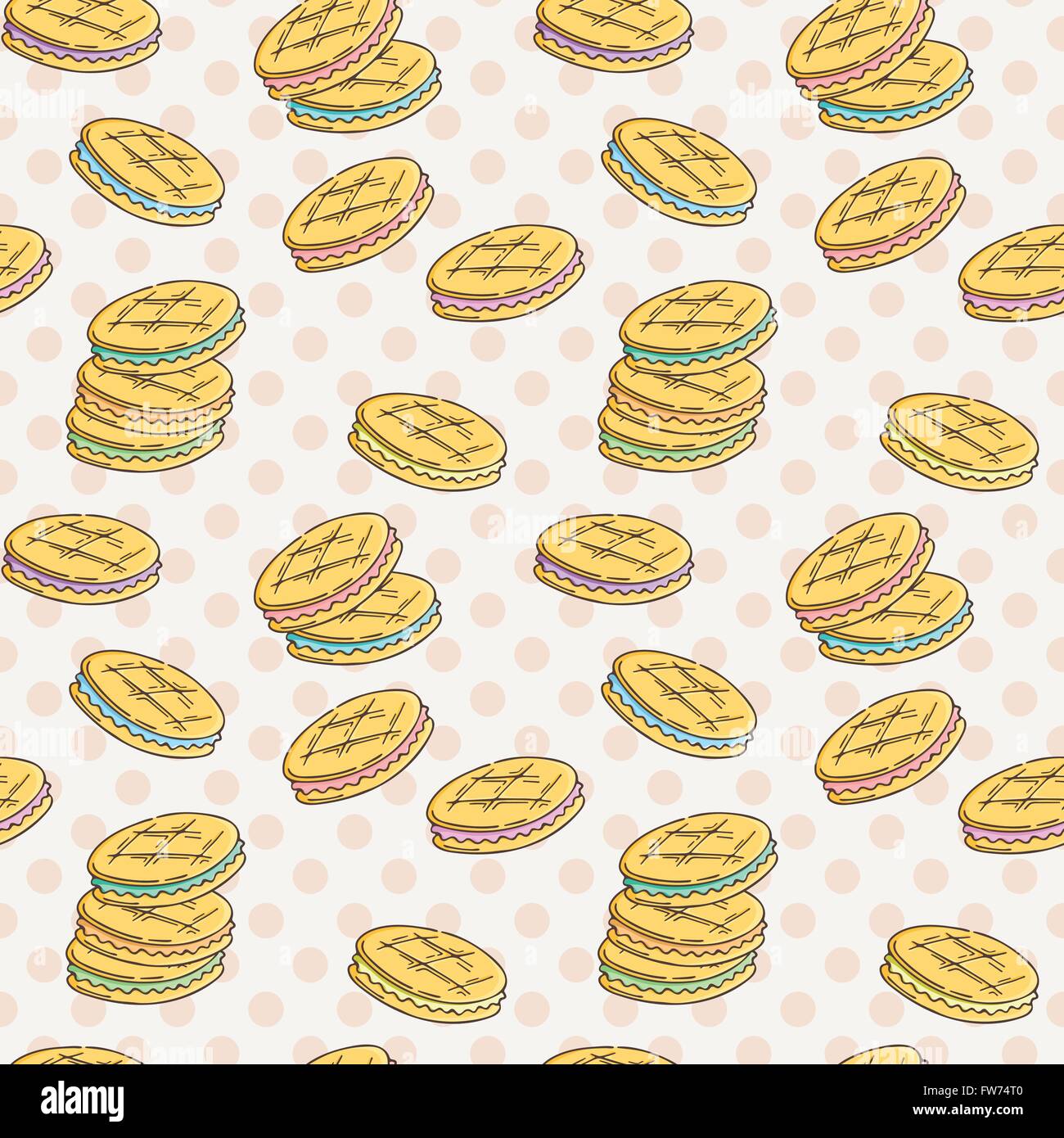 Seamless pattern of double cookies with a layer of cream, sweets or ...