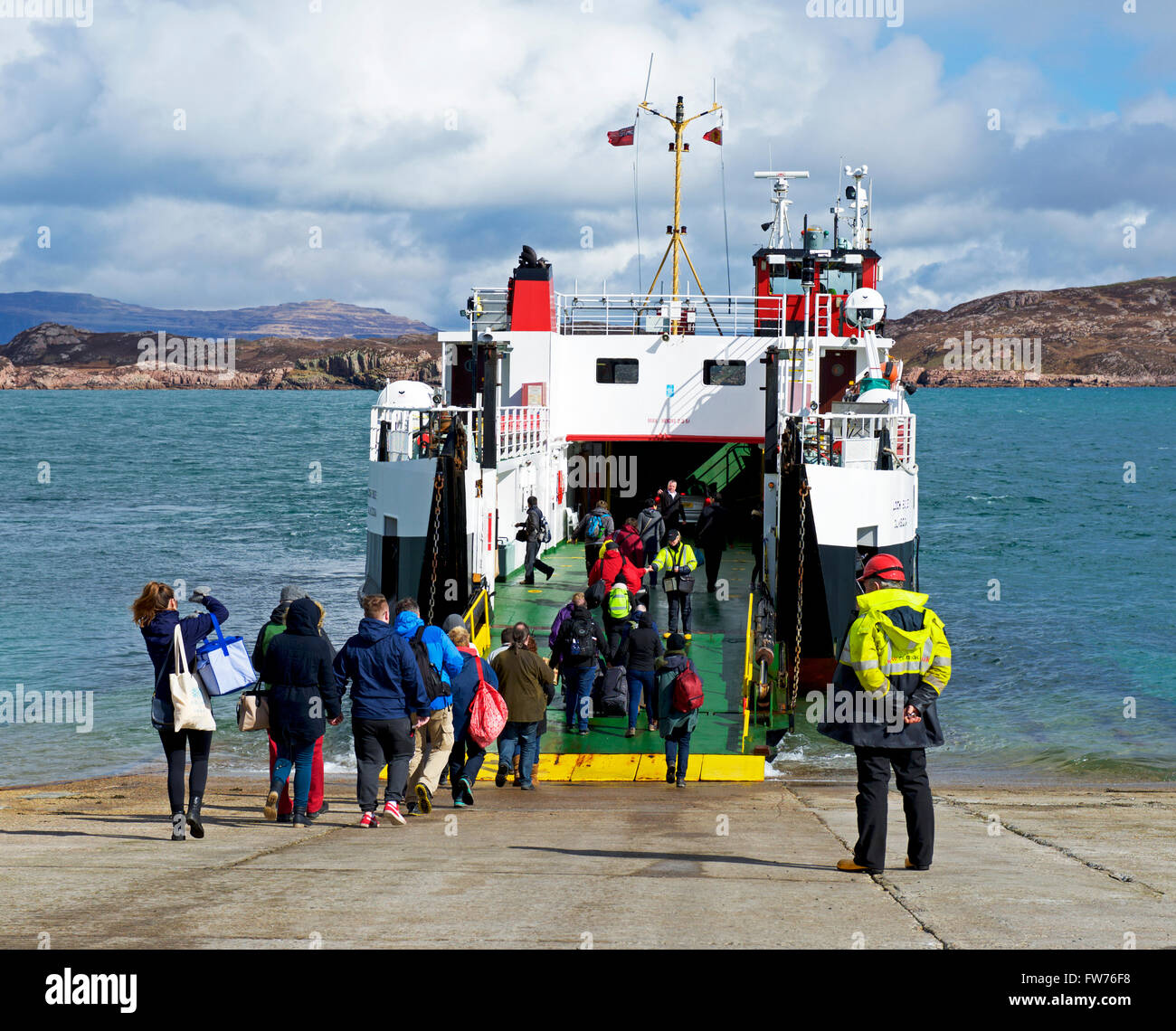 CalMac ferry docking on the Isle of Iona, Inner Hebrides, Scotland UK ...