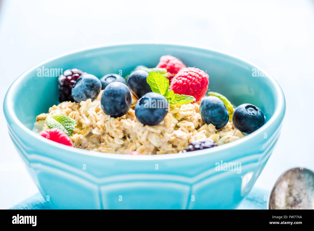 Light diet cereal breakfast with sumer fruits, wellbeing concept ...