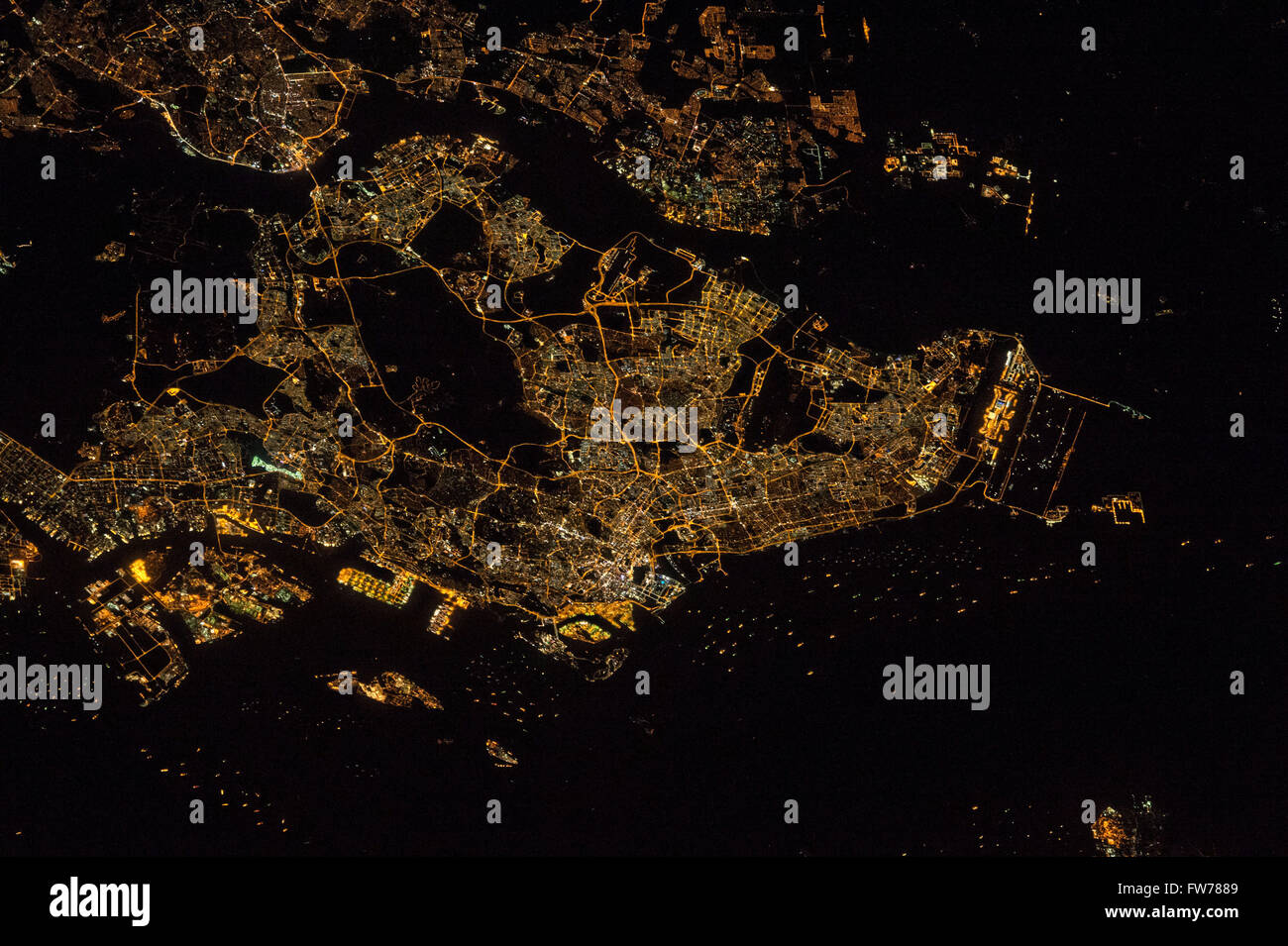 International Space Station view looking down the lights of Singapore ...