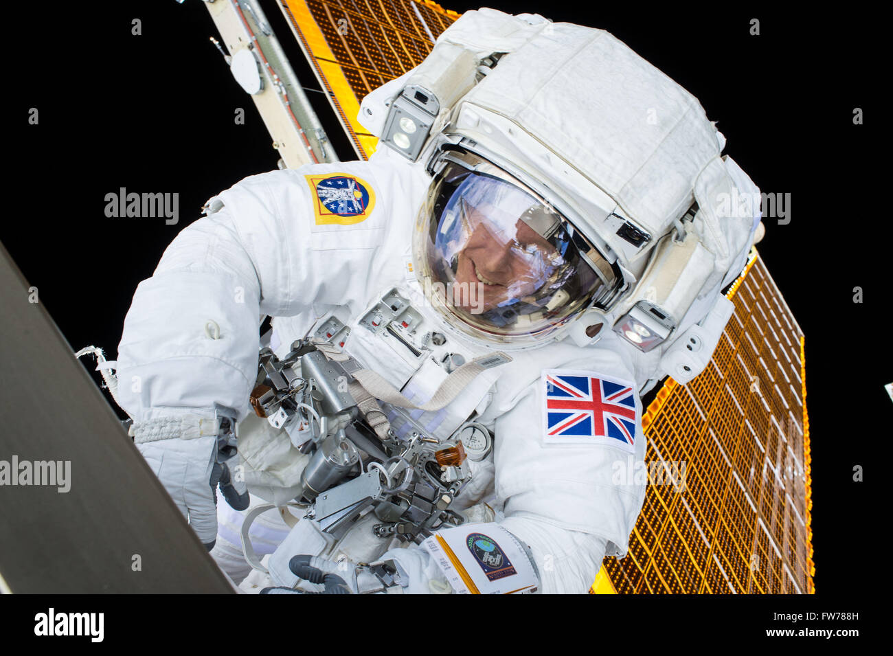 European Space Agency astronaut Tim Peake during a spacewalk outside ...