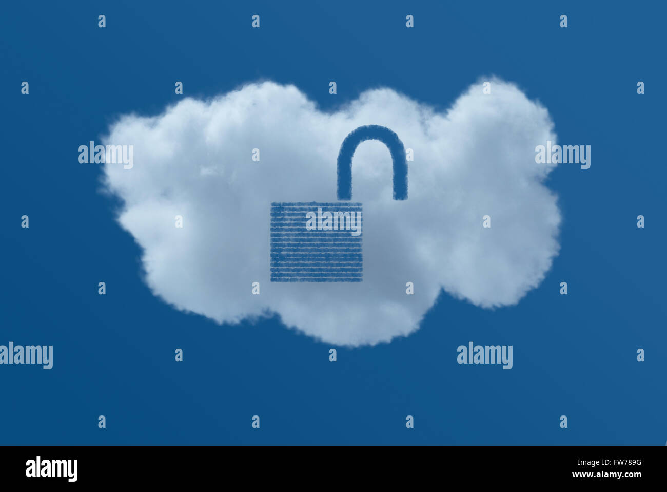 A white cloud with an unlocked padlock illustrating the idea of data ...