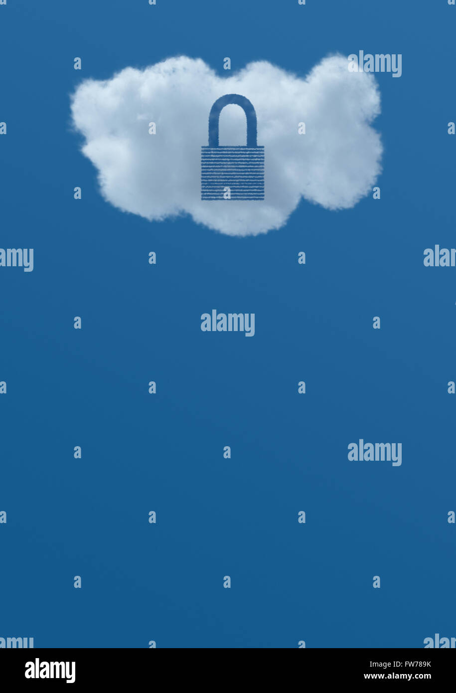 A white cloud with a locked padlock illustrating the idea of data ...