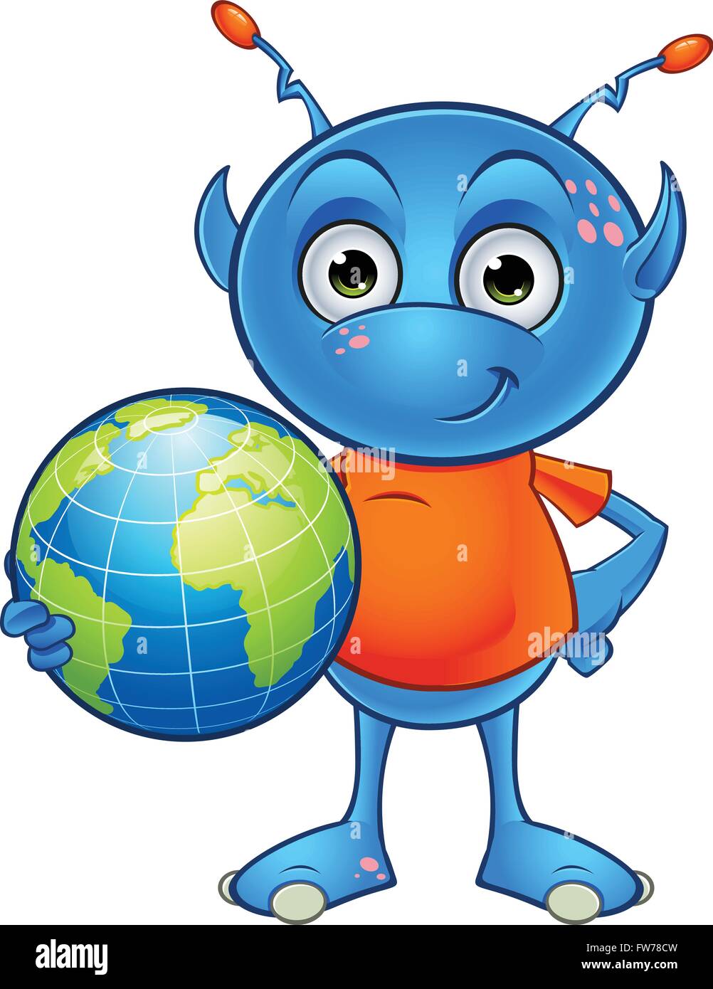 A cartoon illustration of a cute little light blue alien character ...