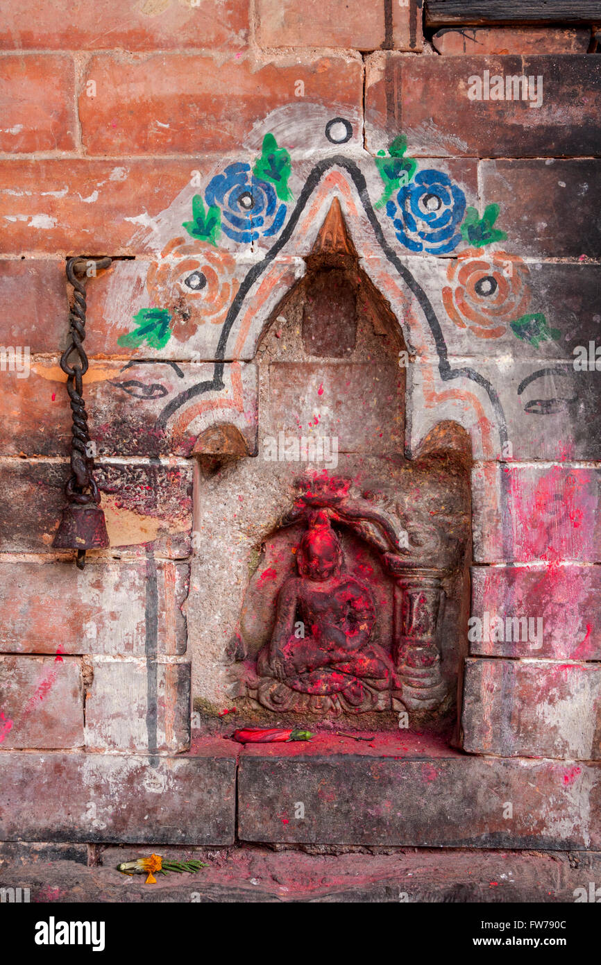 Bhaktapur, Nepal. Buddhist Shrine Adjacent to the Nyatapola Temple. Red ...