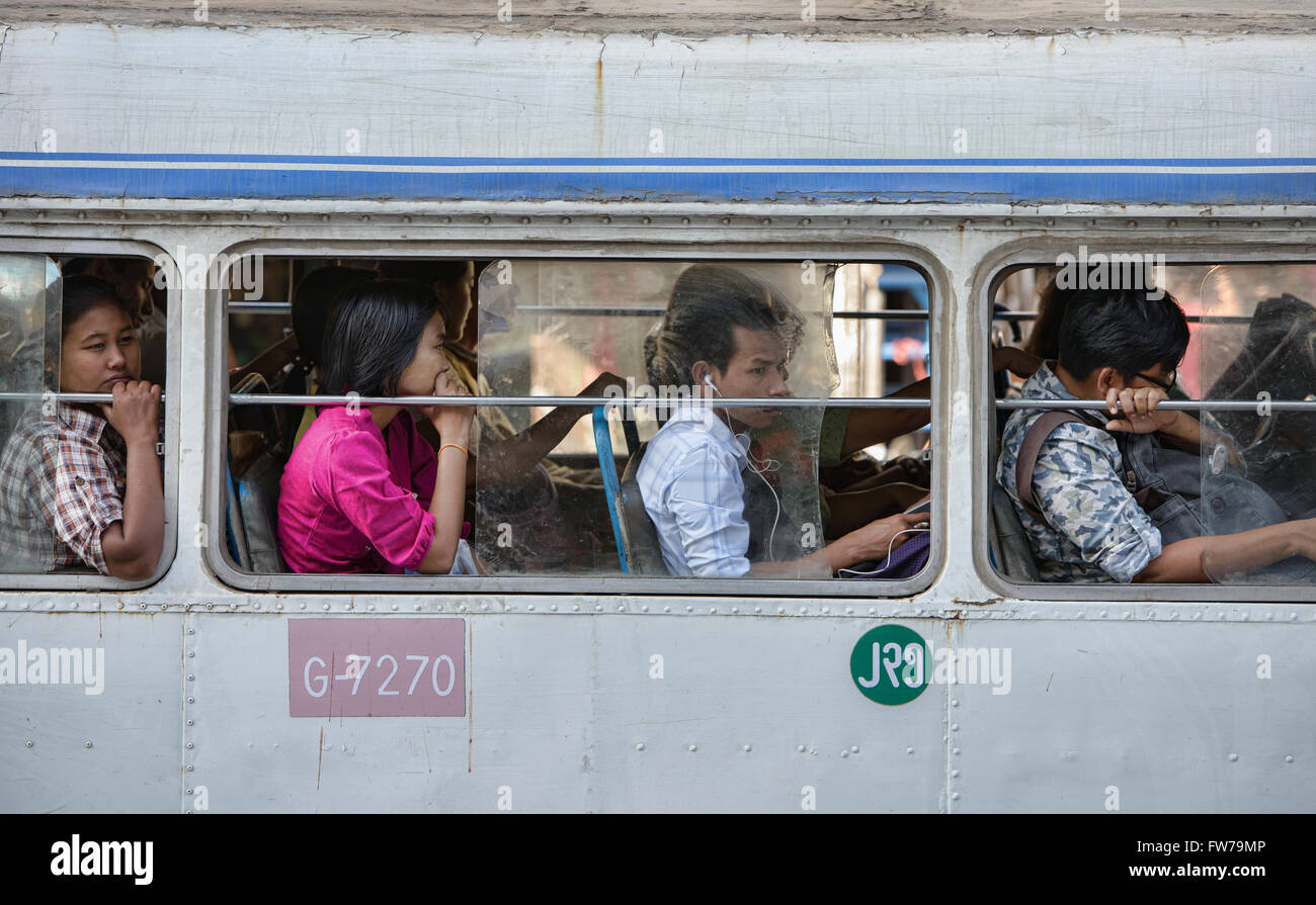 Passengers on a bus, Yangon, Myanmar Stock Photo - Alamy