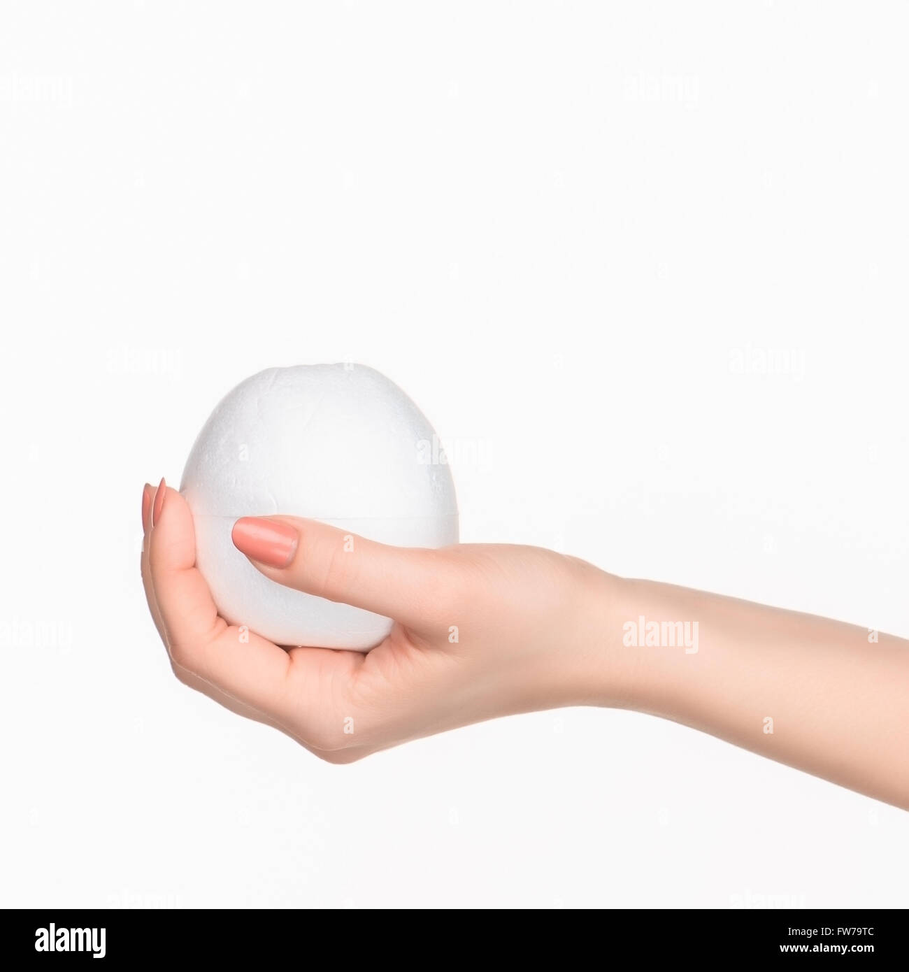 The female hand holding white blank styrofoam oval Stock Photo - Alamy