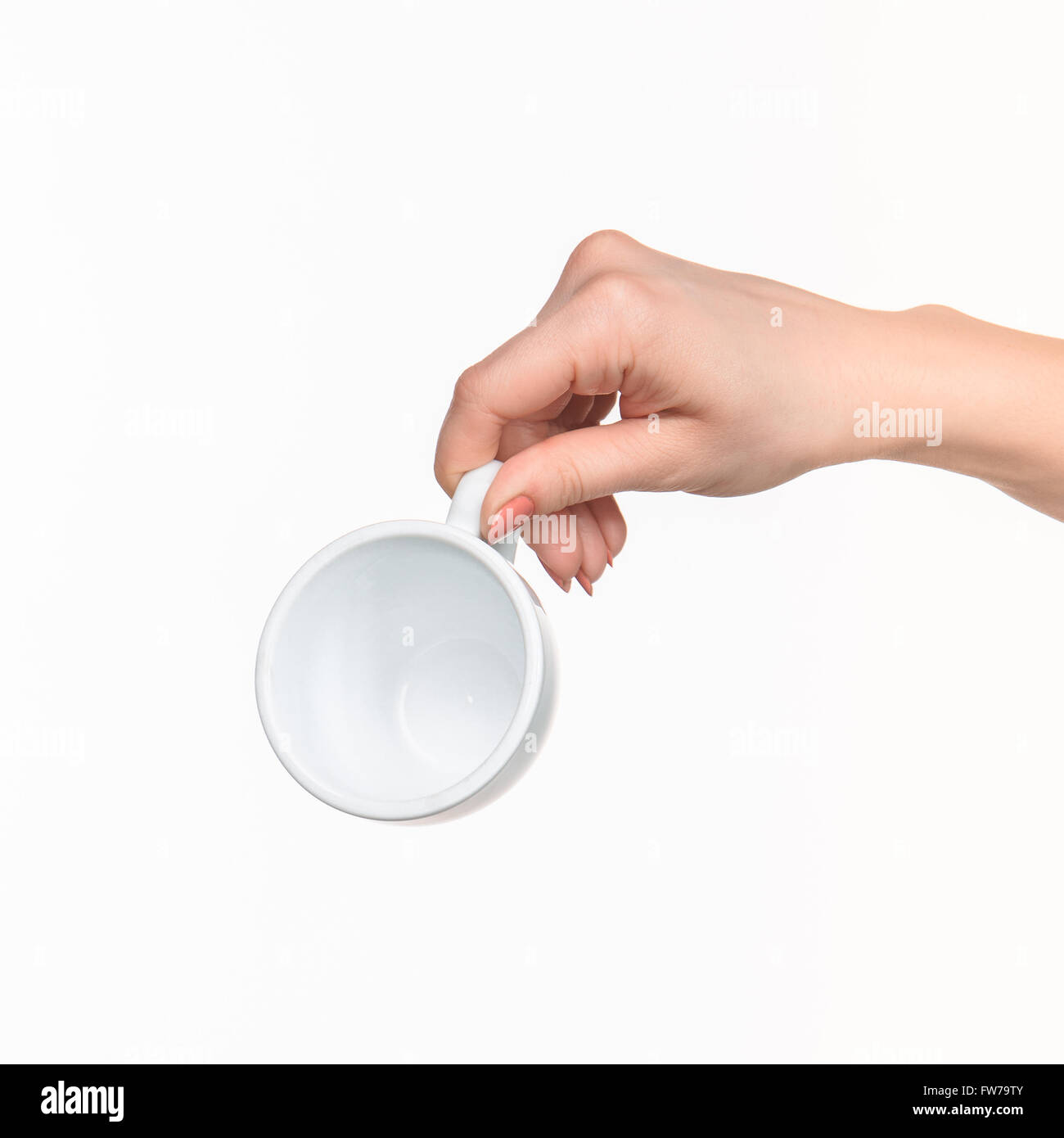 Woman hand with cup on white background Stock Photo - Alamy